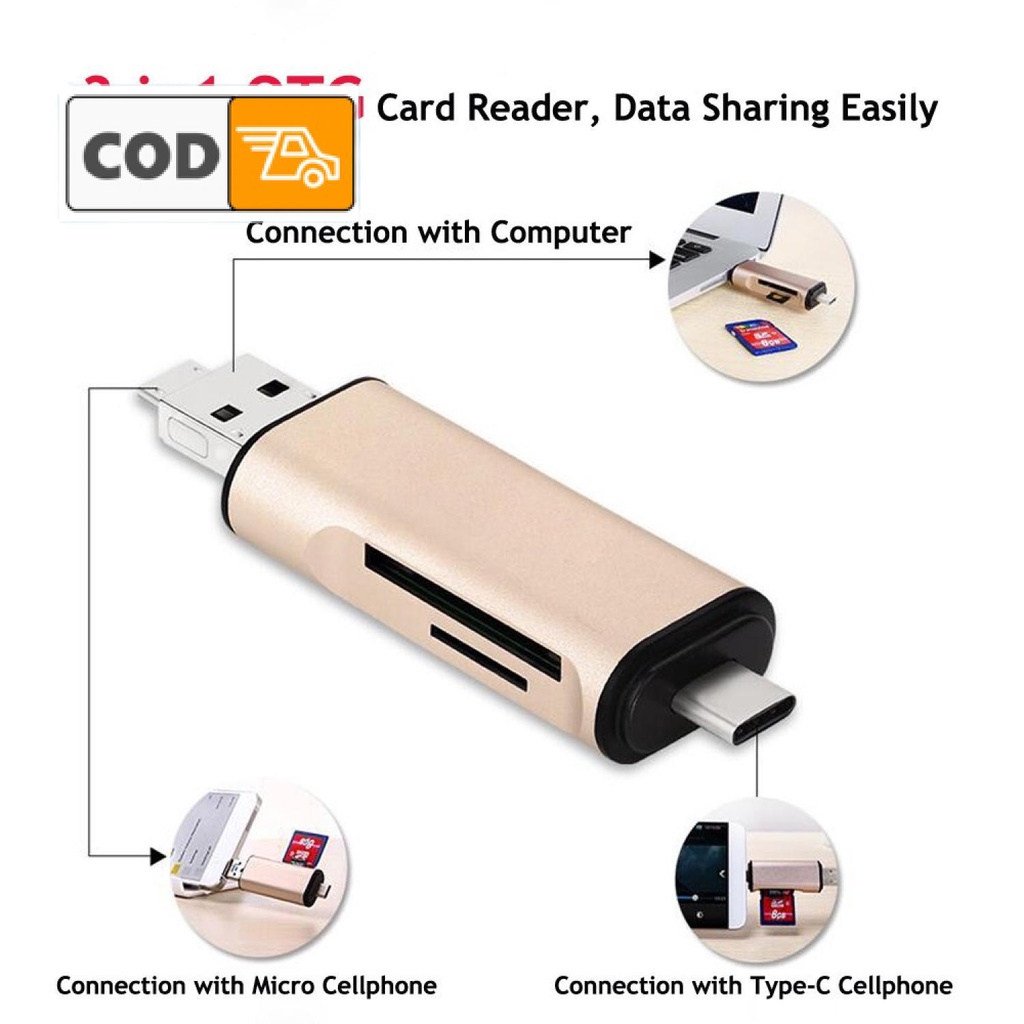 Jual Mini OTG 3 in 1 Smart Card Reader USB 3.0 Type C Combo Alat ...
