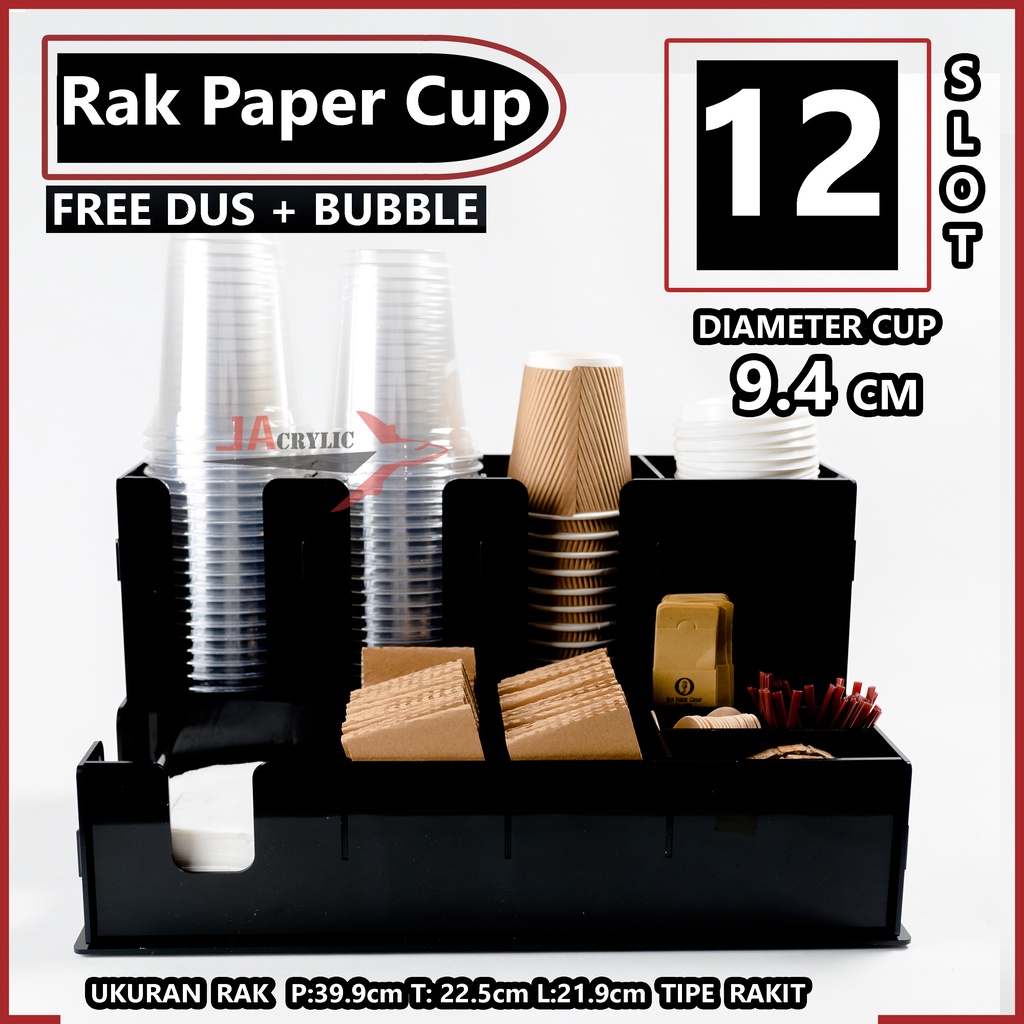 Jual Rak Paper Cup Akrilik Complete / Organizer Paper Cup 12 Slot ...