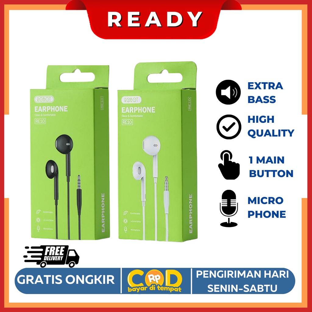 Jual Headset Robot RE10 Wired Headset Wired Earphone Bass Smartphone ...