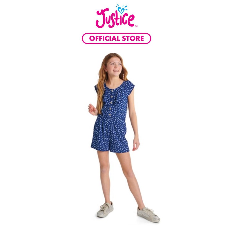Jual Justice Button Front Ruffle Romper - Terusan Anak Perempuan (Biru ...