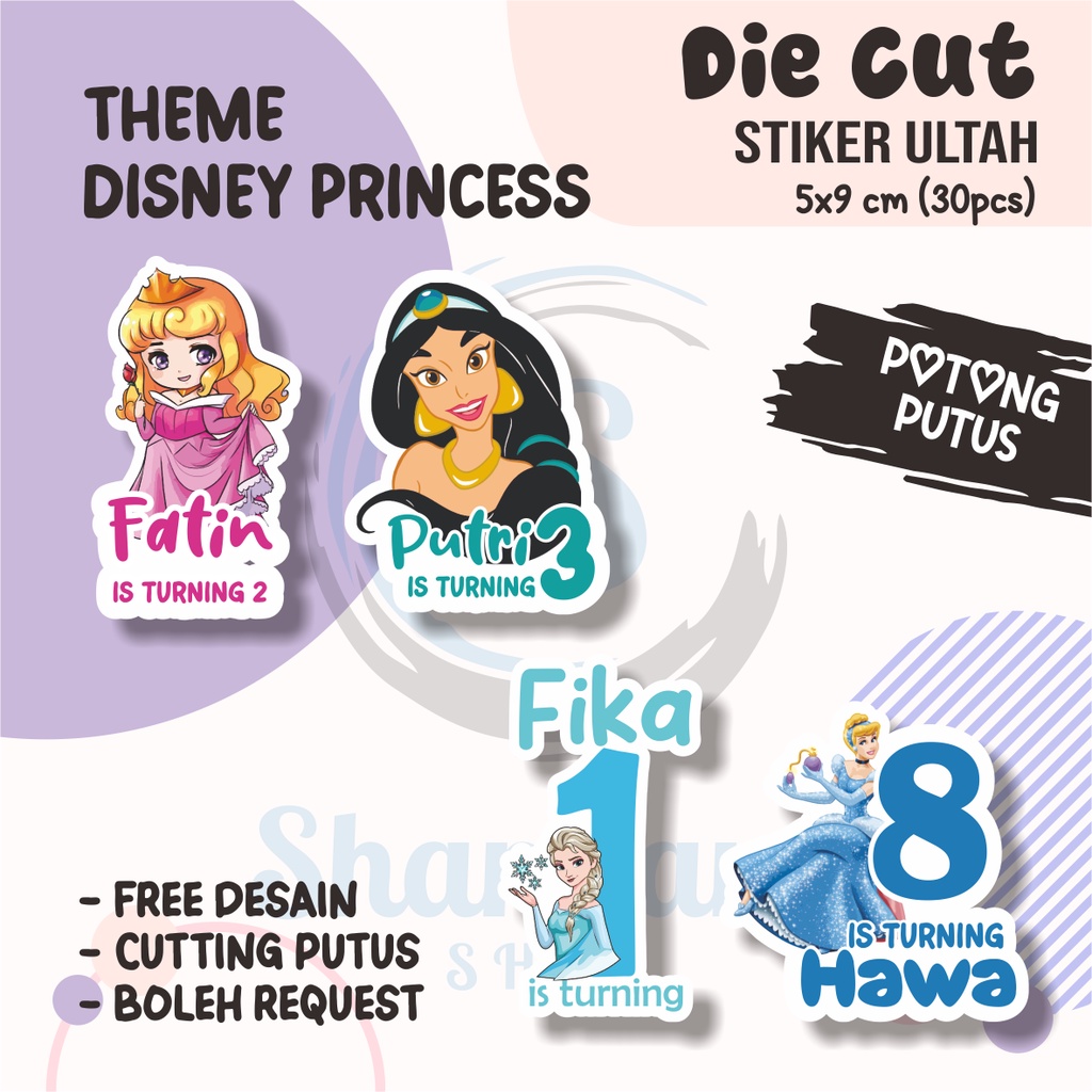 Jual ( 30 PCS ) Stiker Ulang Tahun Anak THEME DISNEY PRINCESS / Stiker ...