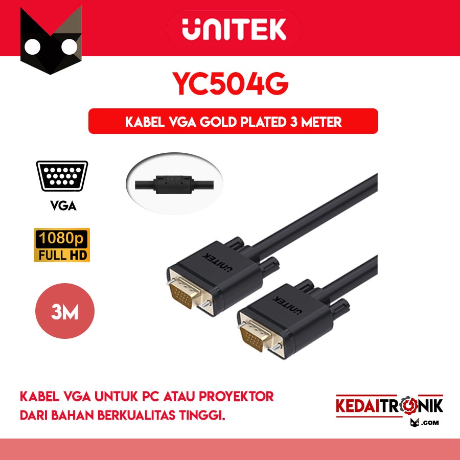 Jual Kabel VGA 3M Gold Unitek YC504G Gold Plated 3 Meter Y-C504G ORI | Shopee Indonesia