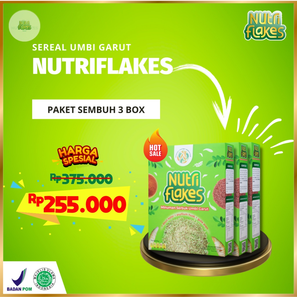 Jual NUTRIFLAKES SEREAL UMBI GARUT ( PAKET 3 BOX ) UNTUK ASAM LAMBUNG (GERD) DAN MAAG 100% ...