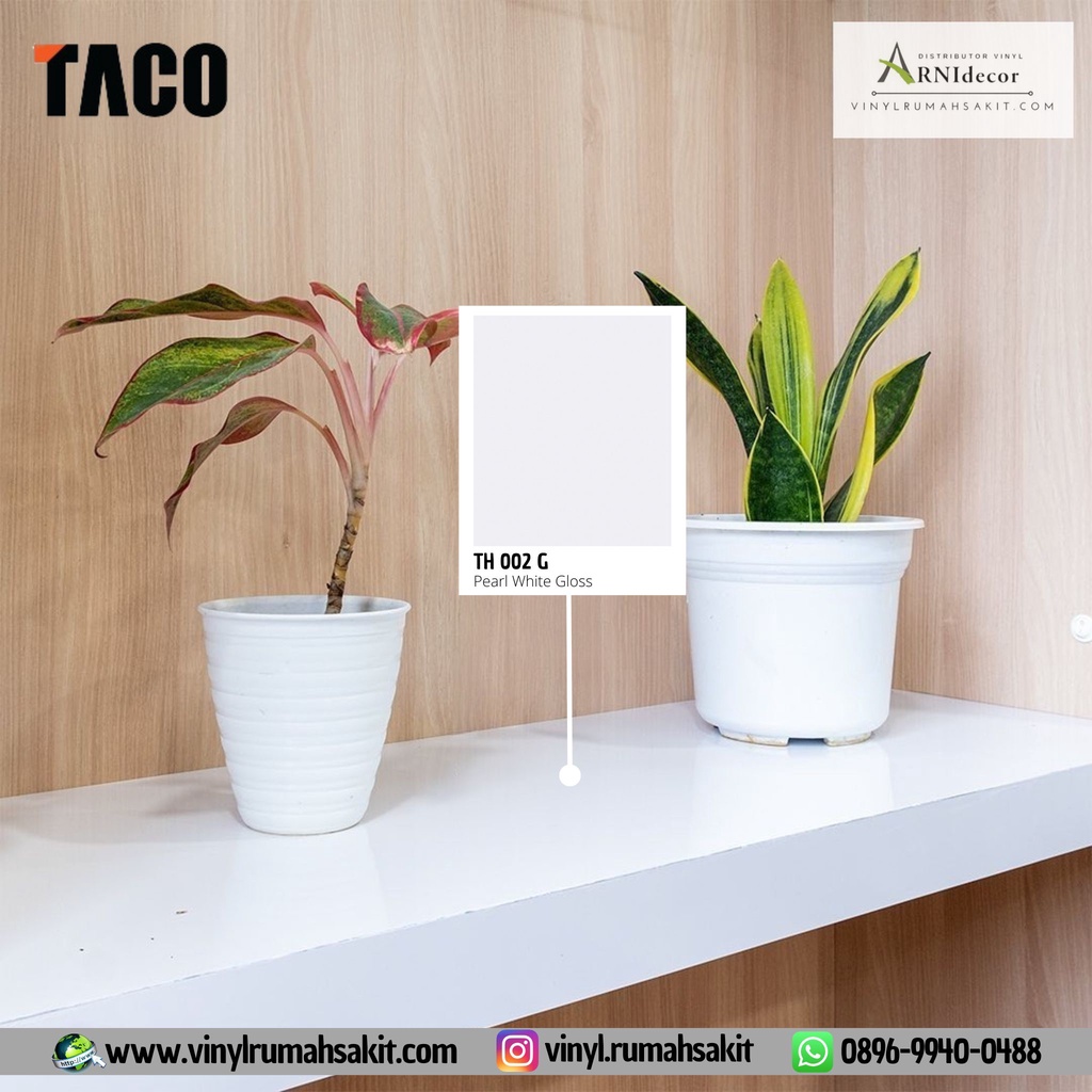 Jual TACO HPL Solid Gloss TH 002 G - Pearl White Gloss [No Sticker] | Shopee Indonesia