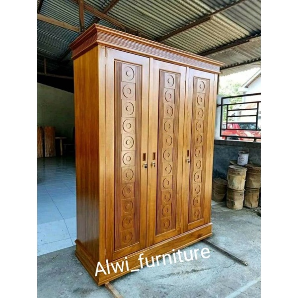 Jual Almari minimalis pintu 3/lemari pakaian jati | Shopee Indonesia