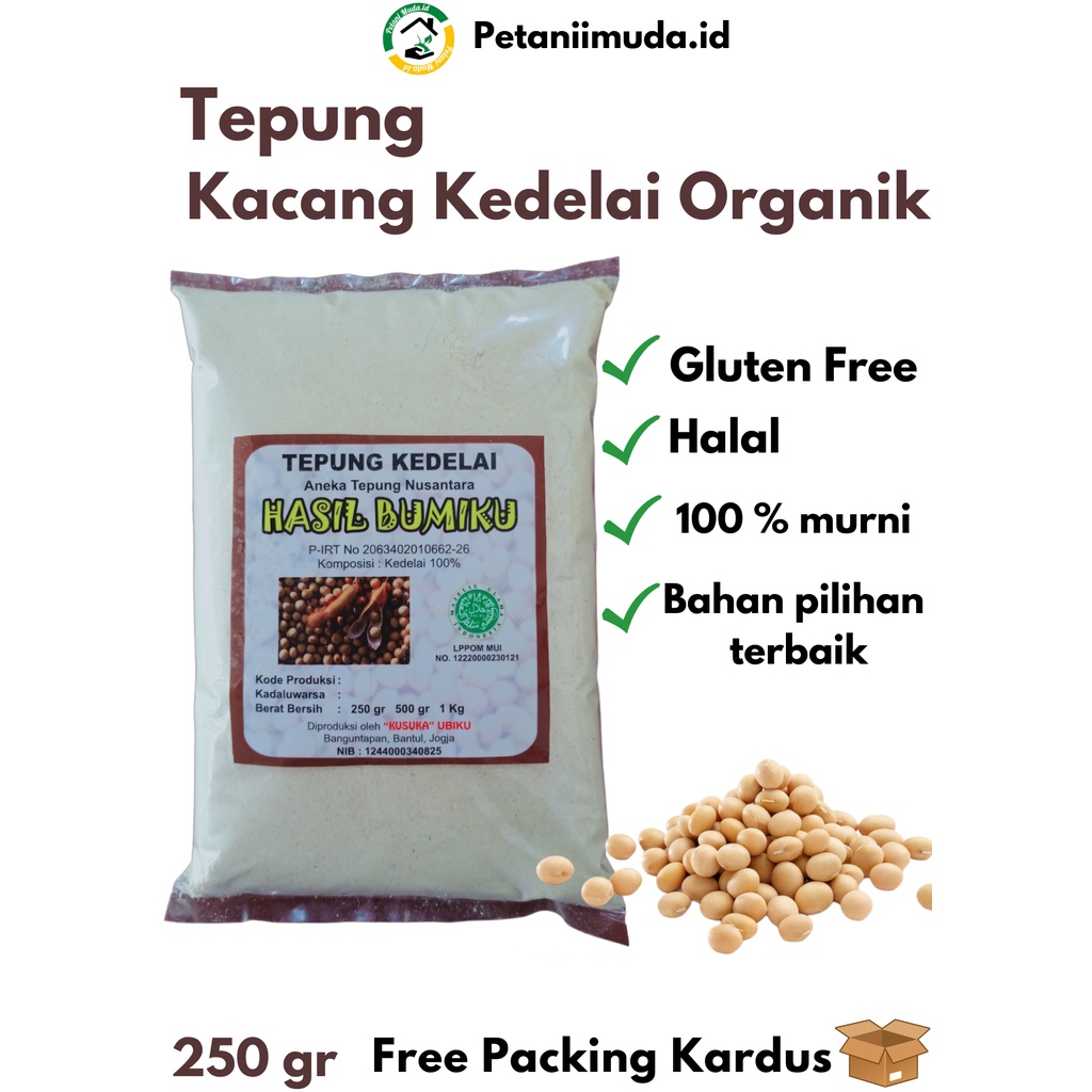 Jual Tepung Kacang Kedelai Organik kemasan 250 GRAM/Tepung Kedelai ...