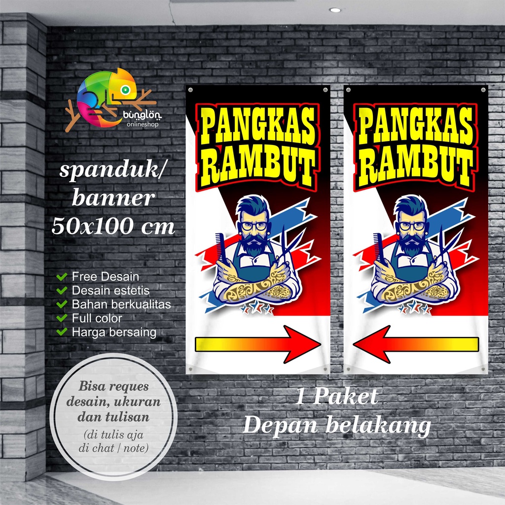 Jual Size 50x100 Cm, Spanduk Banner Plang Pangkas Rambut Depan Belakang ...