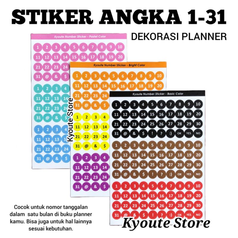 Jual Sticker Angka Nomor Tanggalan 1-31 Dekorasi Planner Journal ...