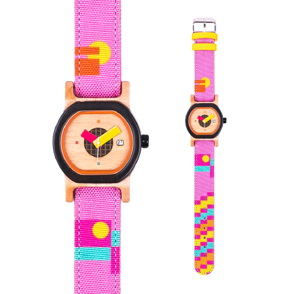 Jual Woodka New Hexo Maple Orange & Hexo Pink Yellow Canvas Strap | Jam ...