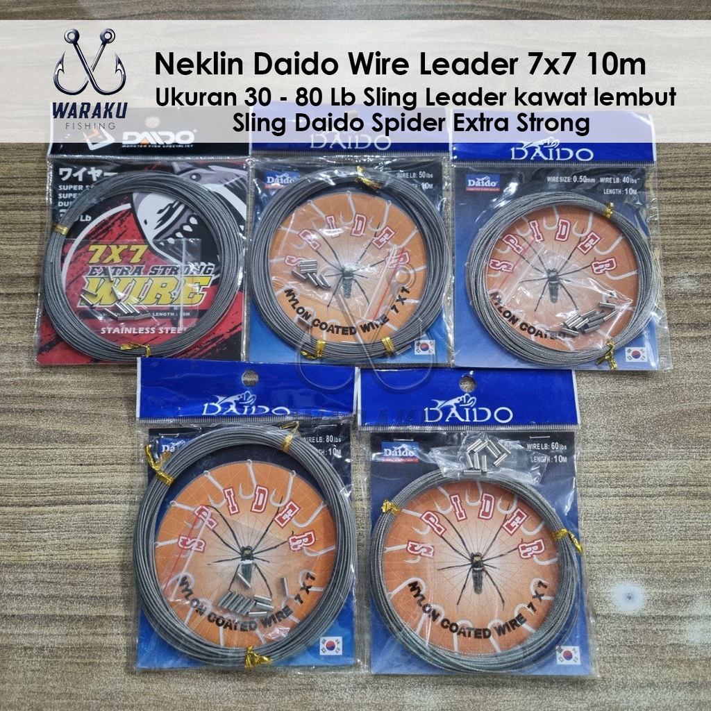 Jual Neklin Daido Wire Leader 7x7 Panjang 10m ukuran 30~80Lb | Sling ...