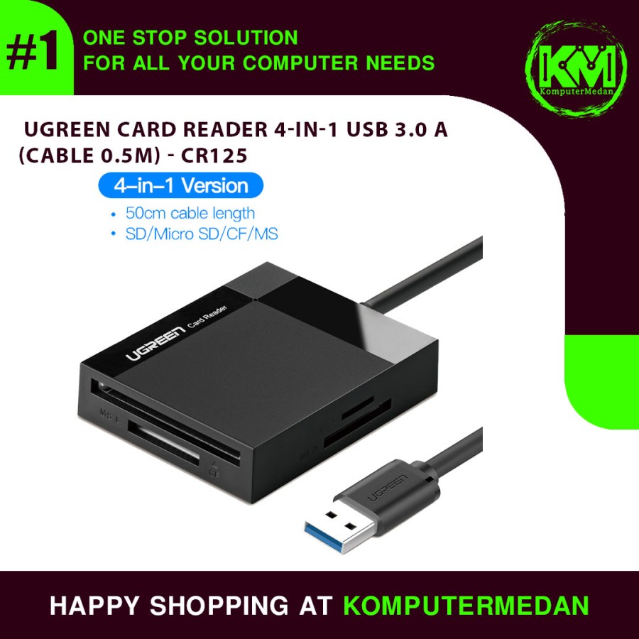 Jual UGREEN Card Reader 4-In-1 USB 3.0 A (Cable 0.5M) - CR125 PN 30333 | Shopee Indonesia
