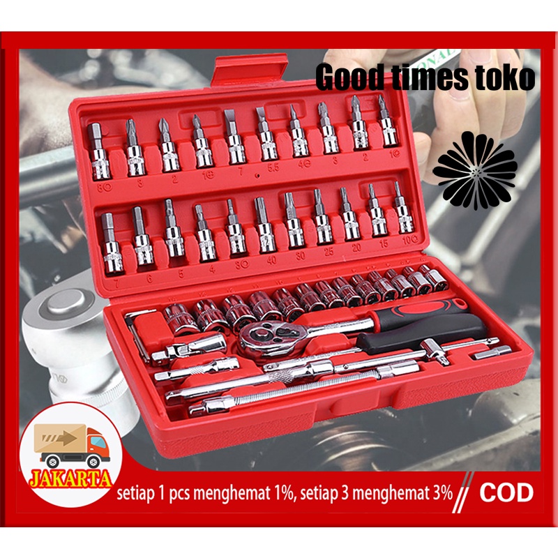 Jual Set Kunci Sok Kunci Shock 46 pcs Mobil Motor Lengkap Socket Tool Kit set Pas Ring Motor ...