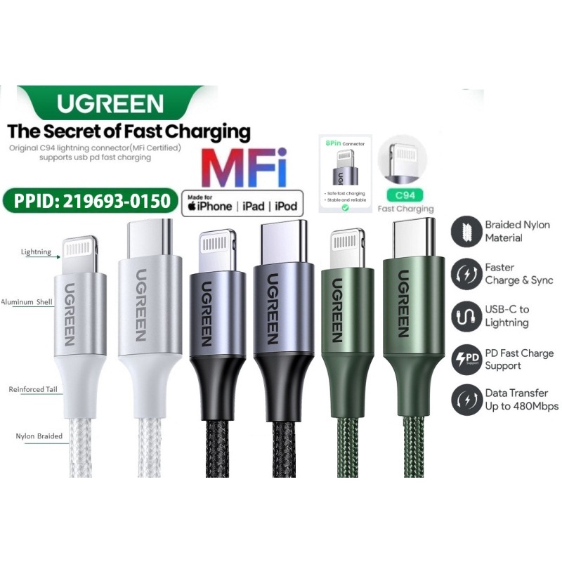 Jual Ugreen MFi Kabel iPhone Usb Type C to Lightning Allumium Nylon ...