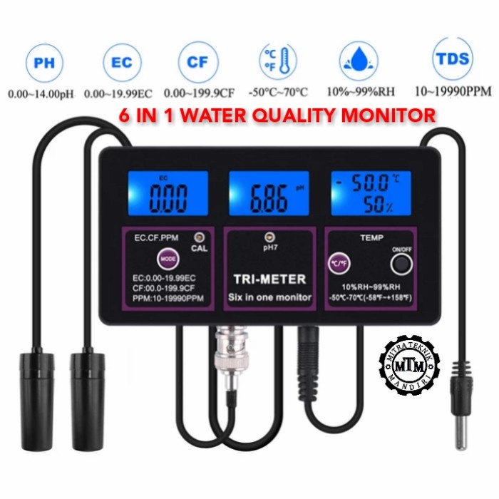 Jual Terlaris Alat Ukur 6 In 1 Water Quality Monitor Ph Ec Cf Rh Tds ...