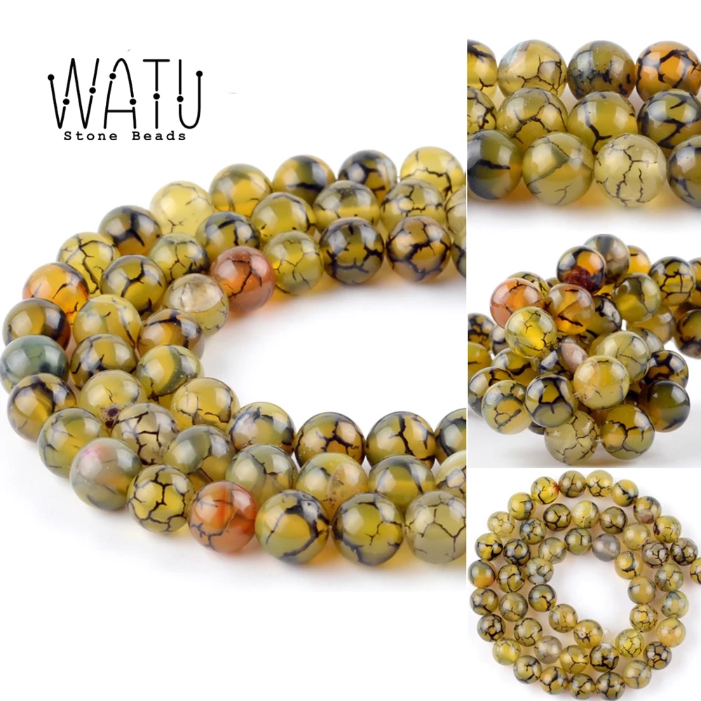 Jual Manik Batu Alam Sisik Naga Kuning Yellow Cracked Agate Stone Beads ...