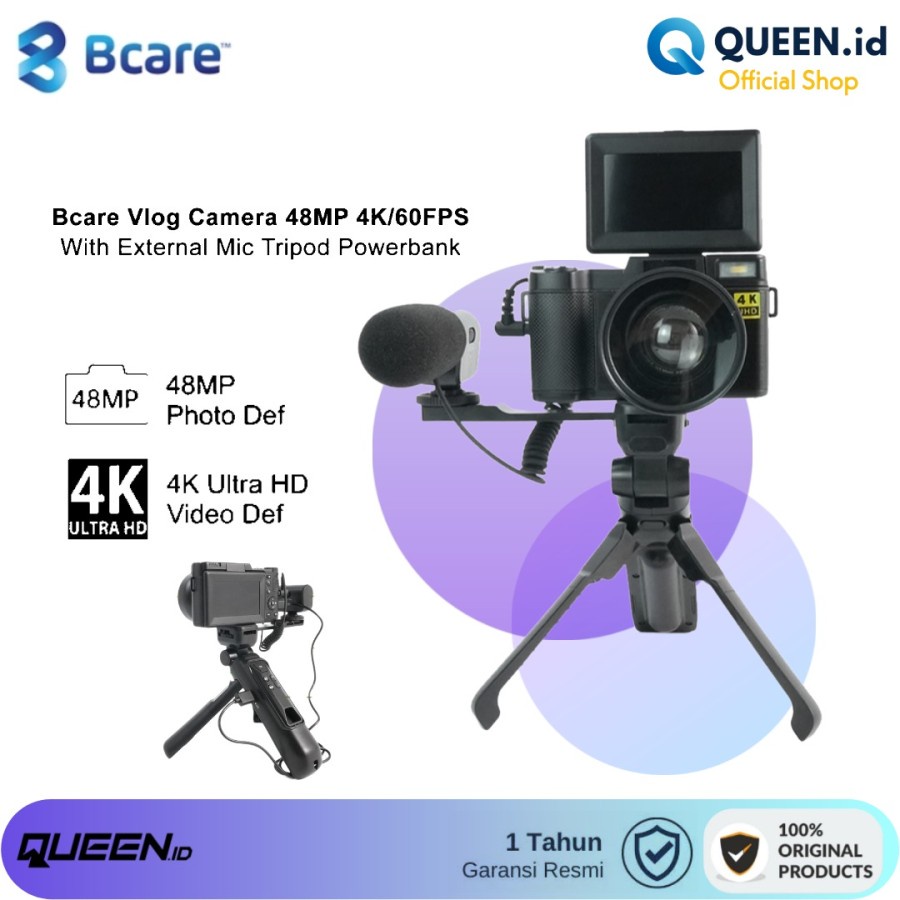 Jual Bcare Vlogging Camera 48MP 4K 60FPS External Mic Tripod Power Bank ...