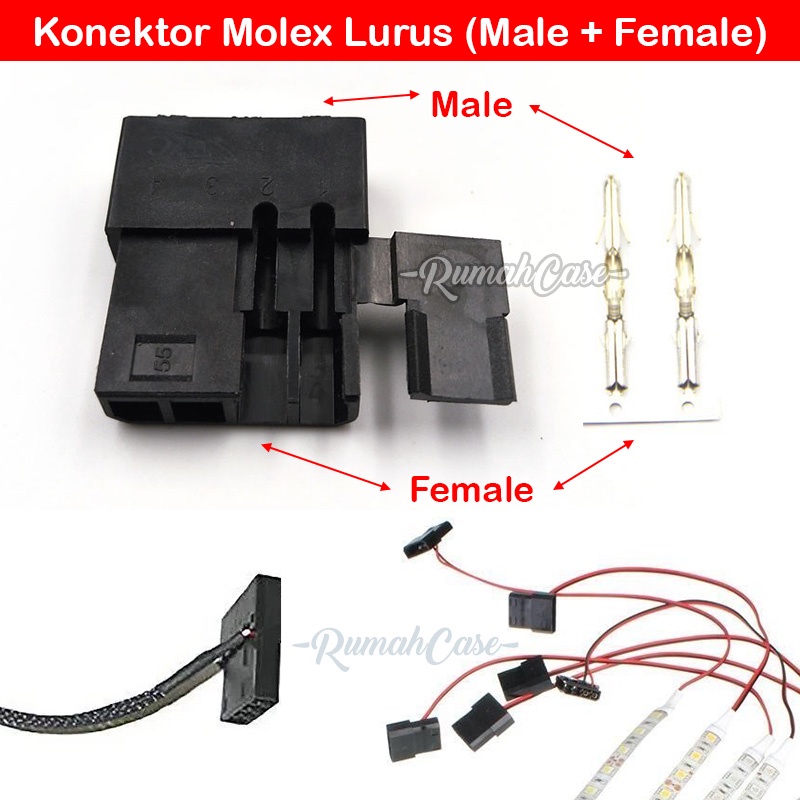 Jual Konektor Molex Lurus Male + Female Housing 4 Pin besi Straight IDE ...