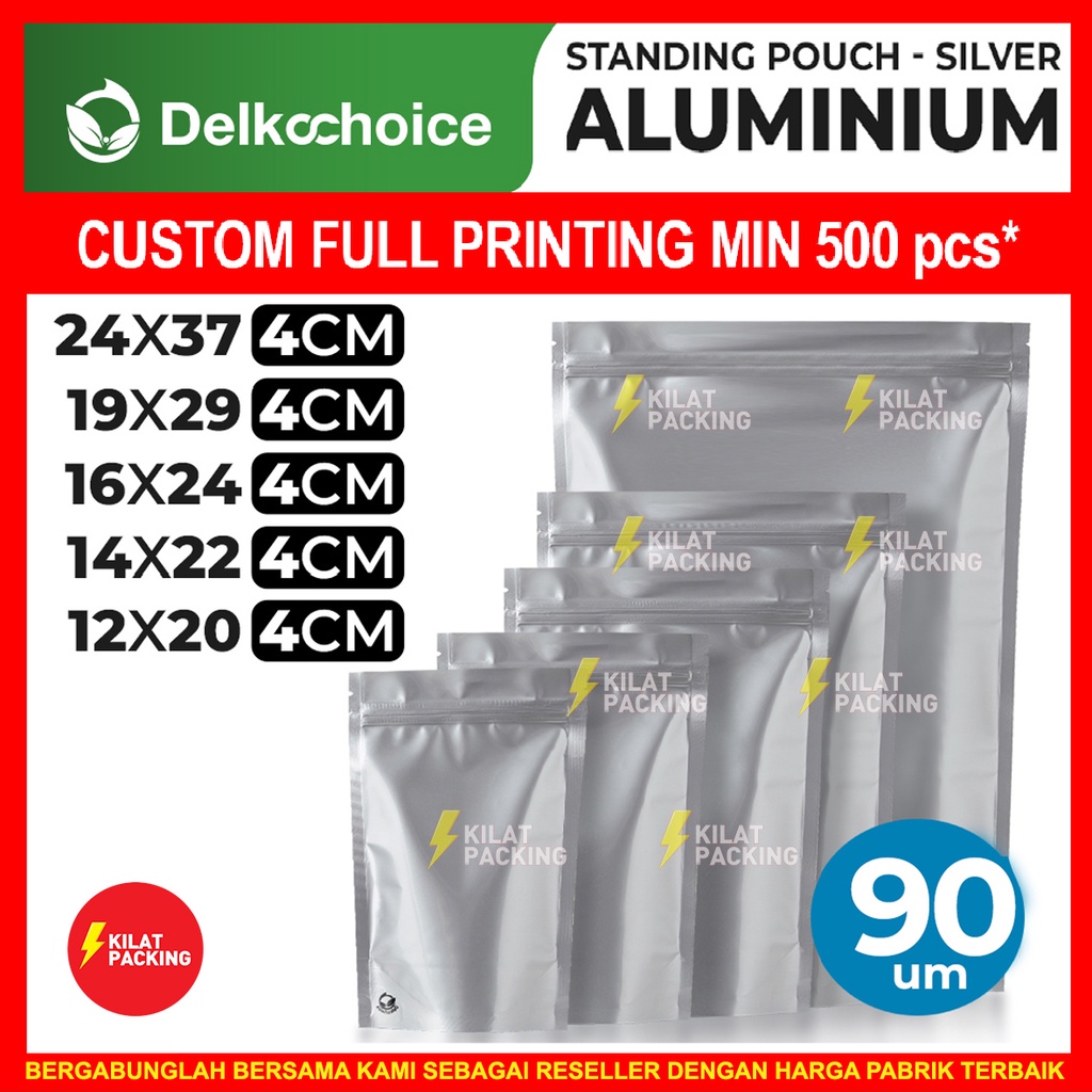 Jual Standing Pouch Silver Kemasan Makanan Full Silver Alumunium Non ...