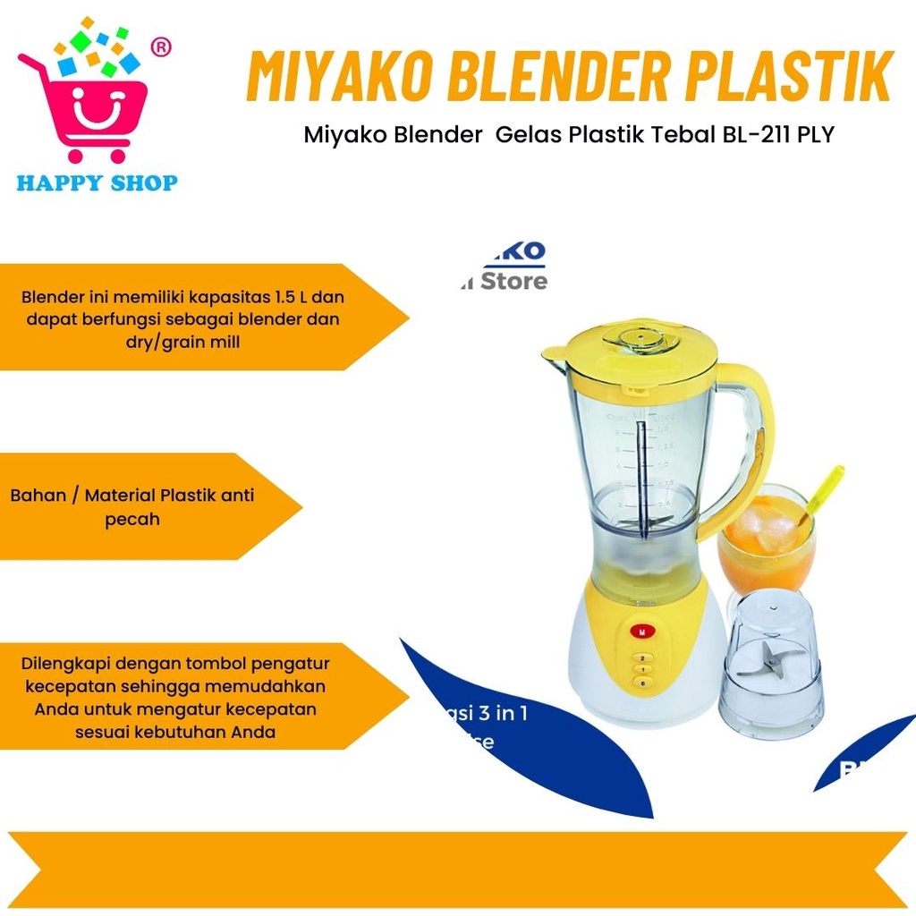 Jual Miyako BL-211 PLY Blender Plastik 1.5 Liter 2in1 | Shopee Indonesia