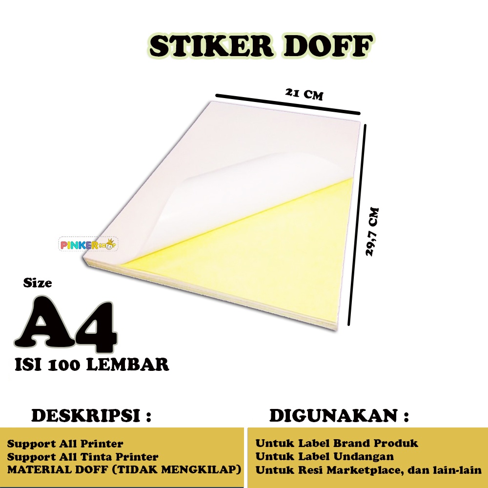 Jual Kertas Stiker Doff A4 isi 100 lembar / Stiker Label Nama A4 ...