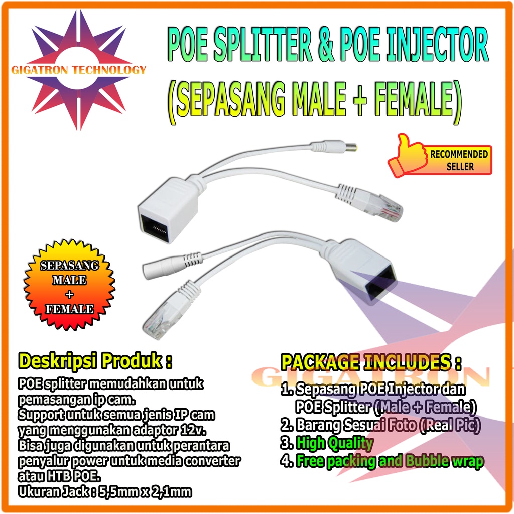 Jual Kabel POE Injector & POE Splitter (SET) / Kabel POE Set Cable Isi ...