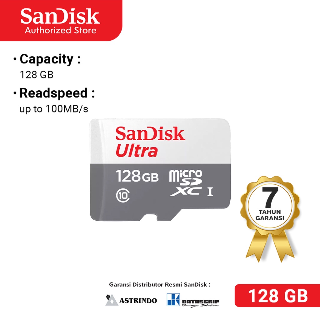 Jual Memory Card | Micro SD 128GB SanDisk Ultra up to 100Mbps Class 10 ...