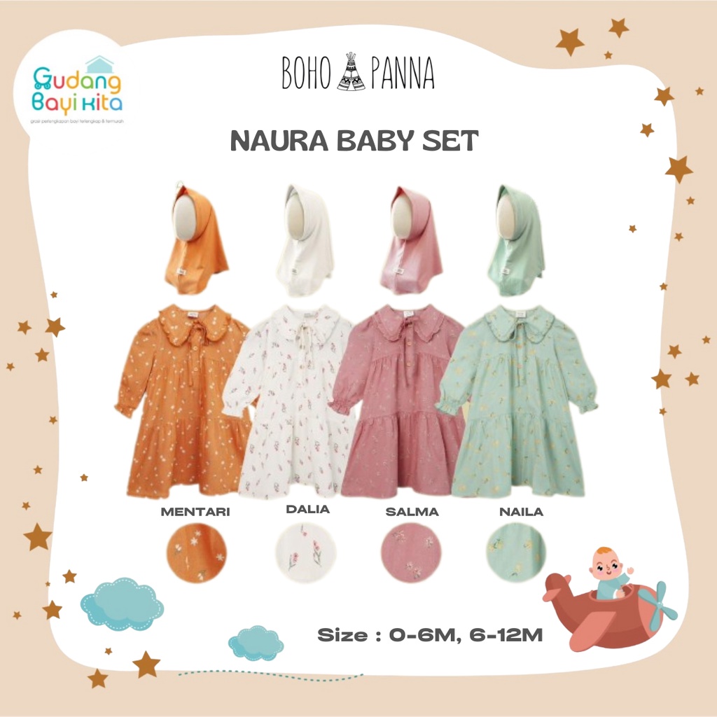 Jual BOHOPANNA RAYA COLLECTION NAURA BABY SET - Set Gamis Bayi dan Hijab Bayi | Shopee Indonesia