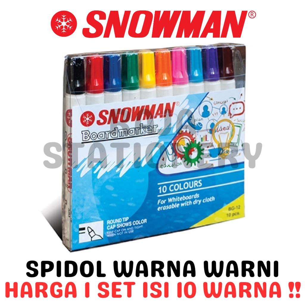 Jual Snowman Colour Whiteboard Marker 10 WARNA / Spidol Warna Snowman ...