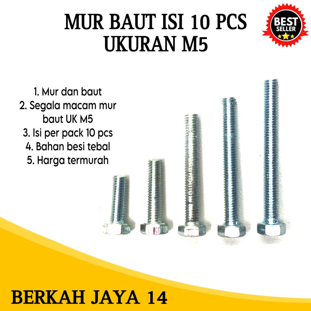 Jual MUR BAUT ISI 10 PCS SEGALA MACAM UKURAN M5 WARNA PUTIH HEXAGON HEX BMK BAHAN BESI TEBAL ...