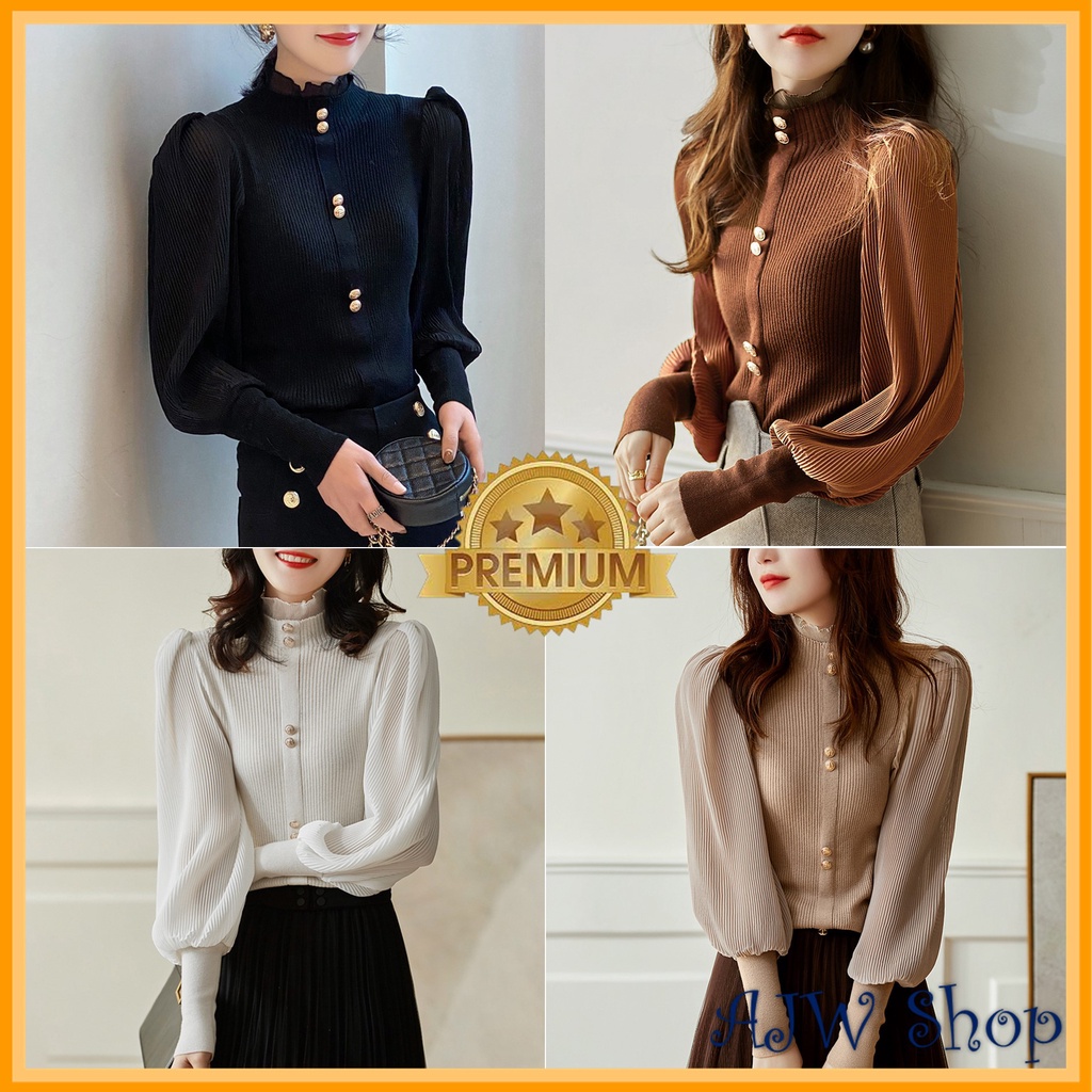 Jual AJW Turtleneck Korean Style Atasan Rajut Import Lengan Panjang Mewah dan Elegan XP | Atasan ...
