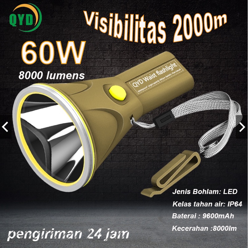 Jual QYD Senter Super Terang Outdoor IP64 Tahan Air 8000 lumens ...