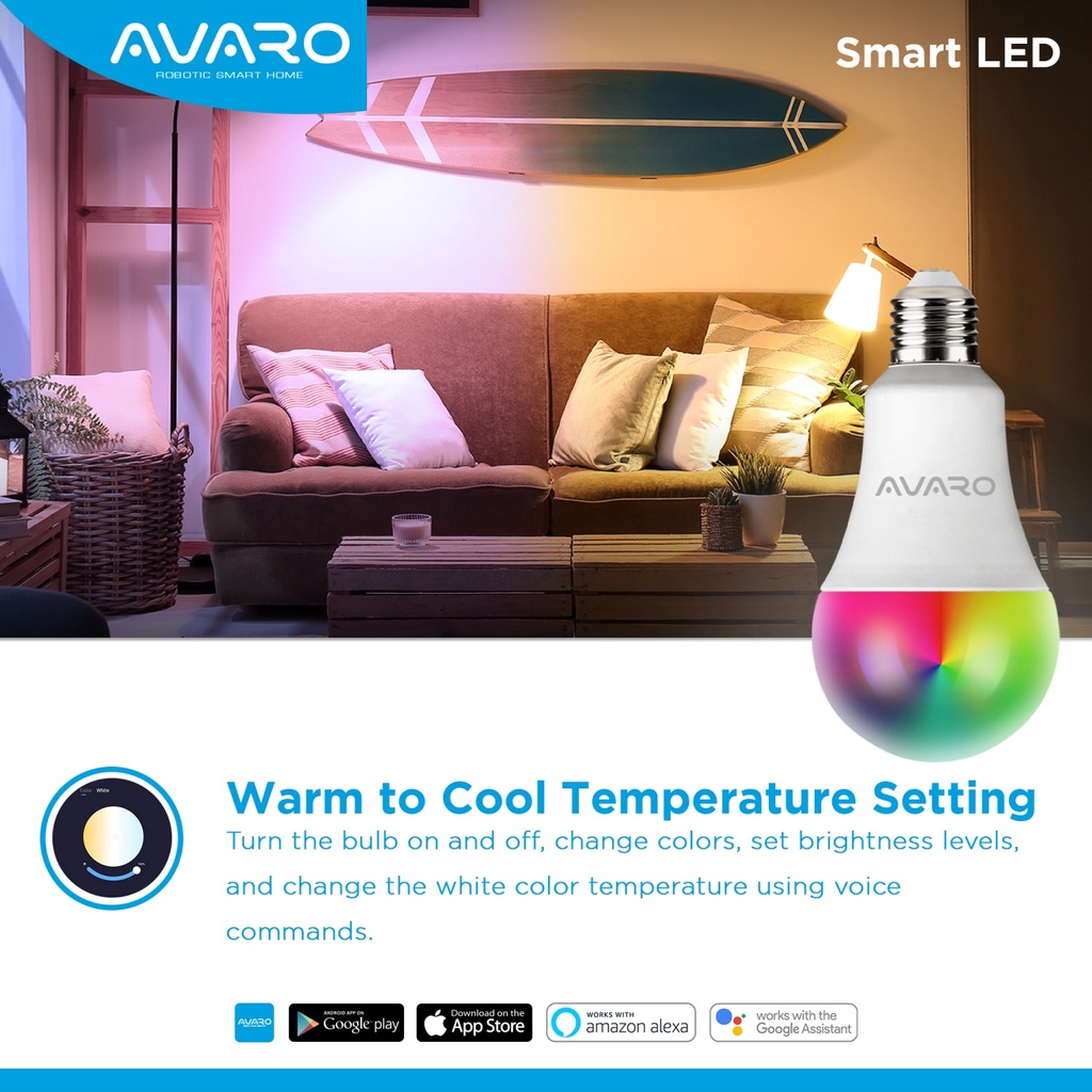 Jual Avaro Lampu Smart LED Bluetooth WIFI 9W 10W 12W Smart Bulb (RGB + WW) | Shopee Indonesia