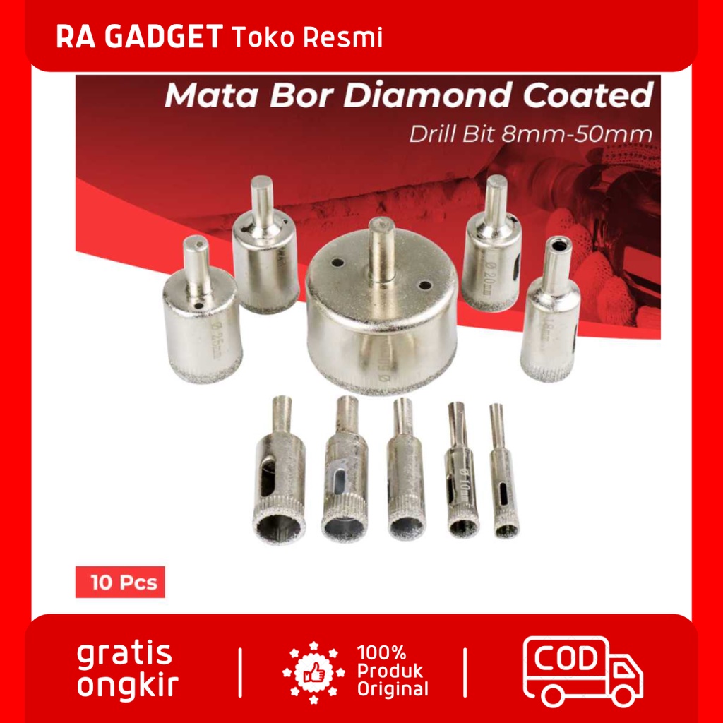 Jual Mata Bor Diamond Coated Hole Drill Bit 8mm-50mm 10PCS / Mata Bor ...