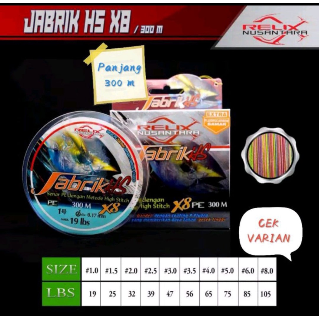 Jual Benang PE / Senar Pancing RELIX NUSANTARA JABRIK HS X8 300M Multi ...