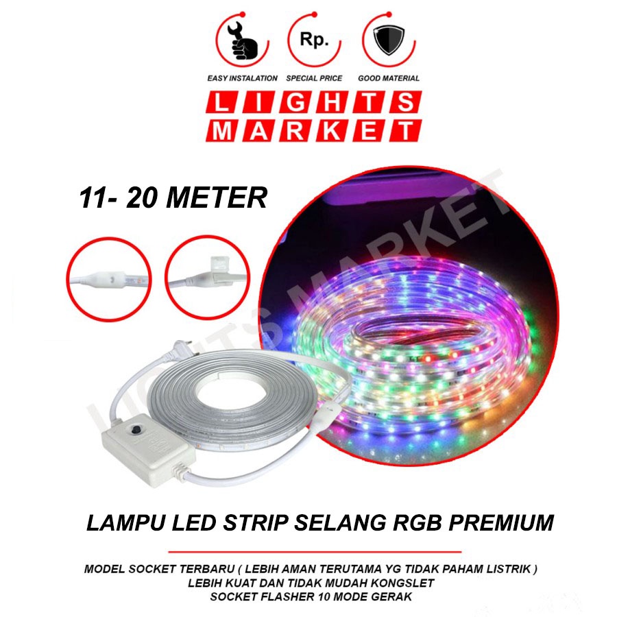 Jual Lampu LED Strip Selang RGB PREMIUM 220V Warna Warni Paket 11-20 ...
