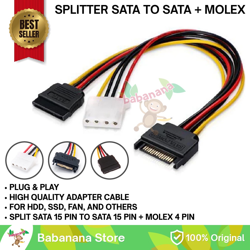 Jual Kabel Power Extension Converter Sata Male to Molex + Sata Female ...