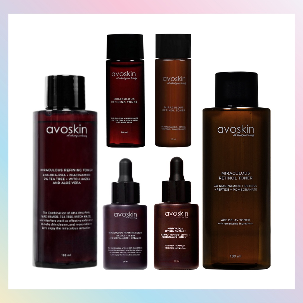 Jual AVOSKIN Miraculous Refining & Retinol Toner 100ml & 20ml - Refining Serum & Retinol Ampoule ...