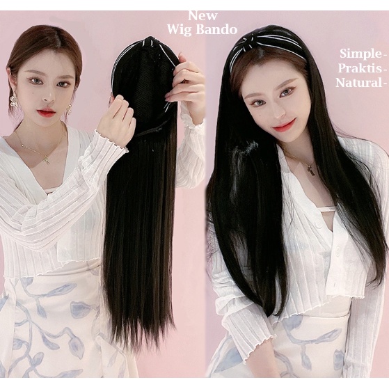 Jual Rambut Palsu Wanita Wig Bando Wanita Panjang Lurus dan Lembut Wig ...