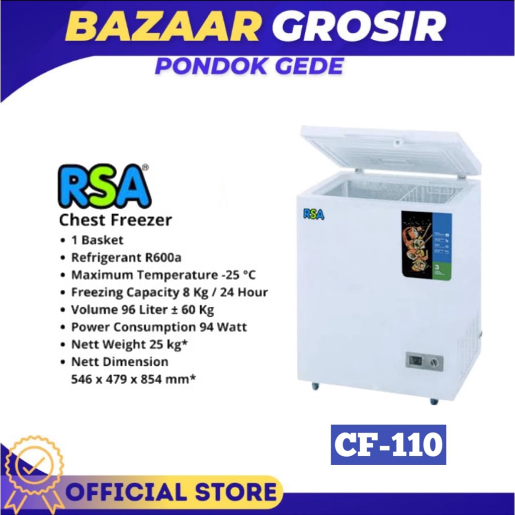 Jual CHEST FREEZER RSA CF 110 / CF110 / CF-110 FREEZER BOX FROZEN 96 ...