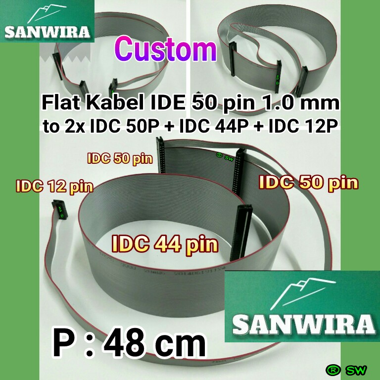 Jual Flat Cable IDE 50P 1.0mm 2x IDC 50P + 1x IDC 44P + IDC 12P 48 cm ...