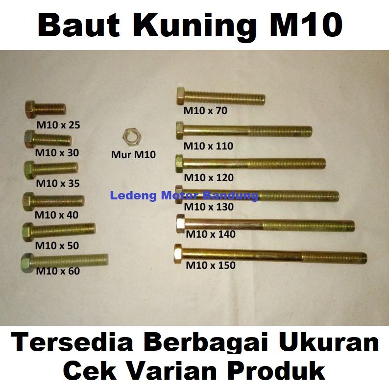 Jual Baut Kuning M10 Mur Kunci 14 Tersedia Berbagai Ukuran Panjang | Shopee Indonesia