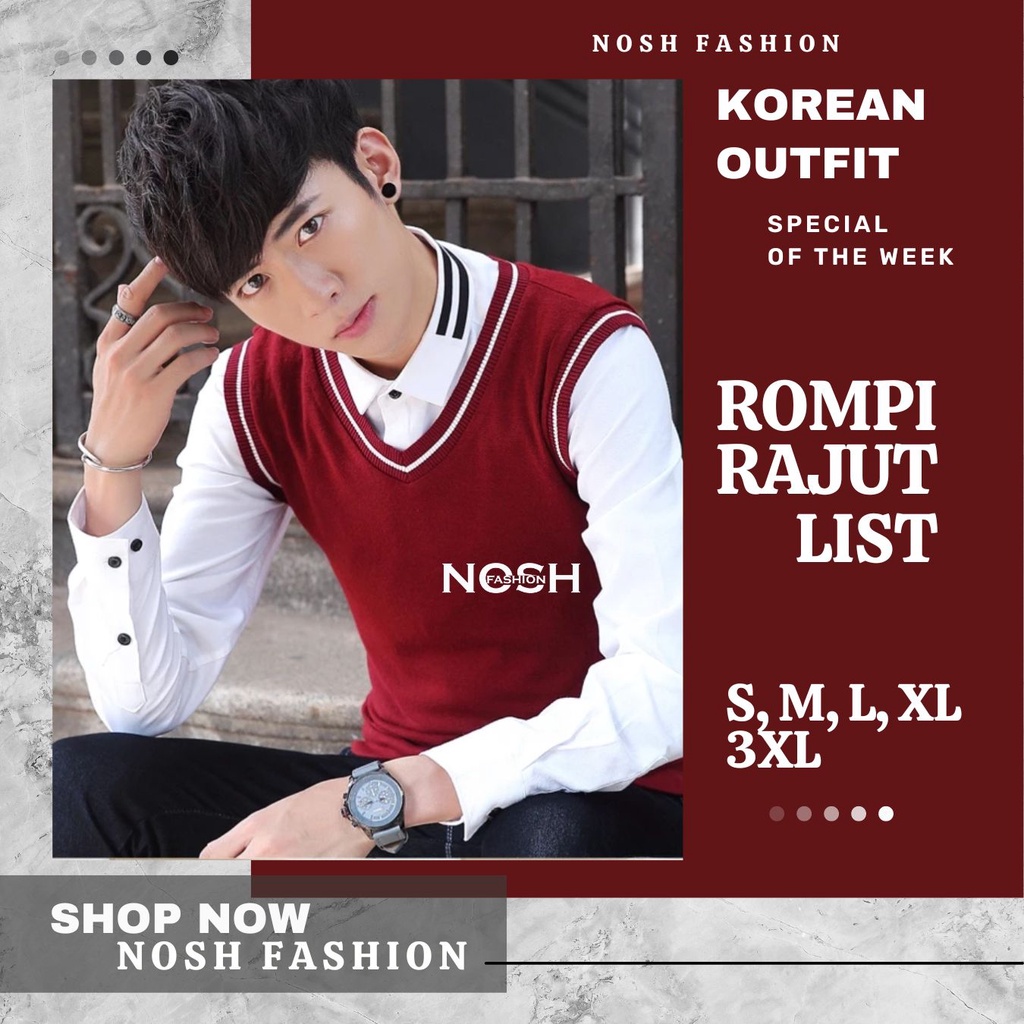Jual Rompi Pria Rajut Knit Vest Vneck Variasi List Nath / Vest Knitting ...