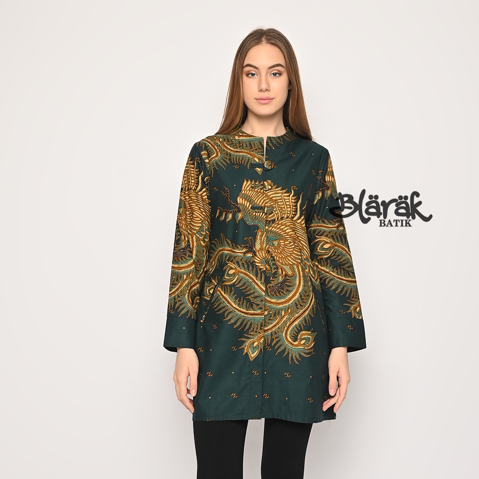 Jual Atasan Tunik Batik Wanita Premium Harsika Hijau Kancing 3 BLARAK ...
