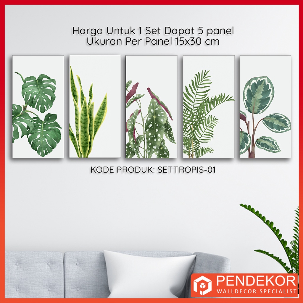 Jual Set Hiasan Dinding Tema Tropis Dapat 5 Panel Pajangan Dinding ...