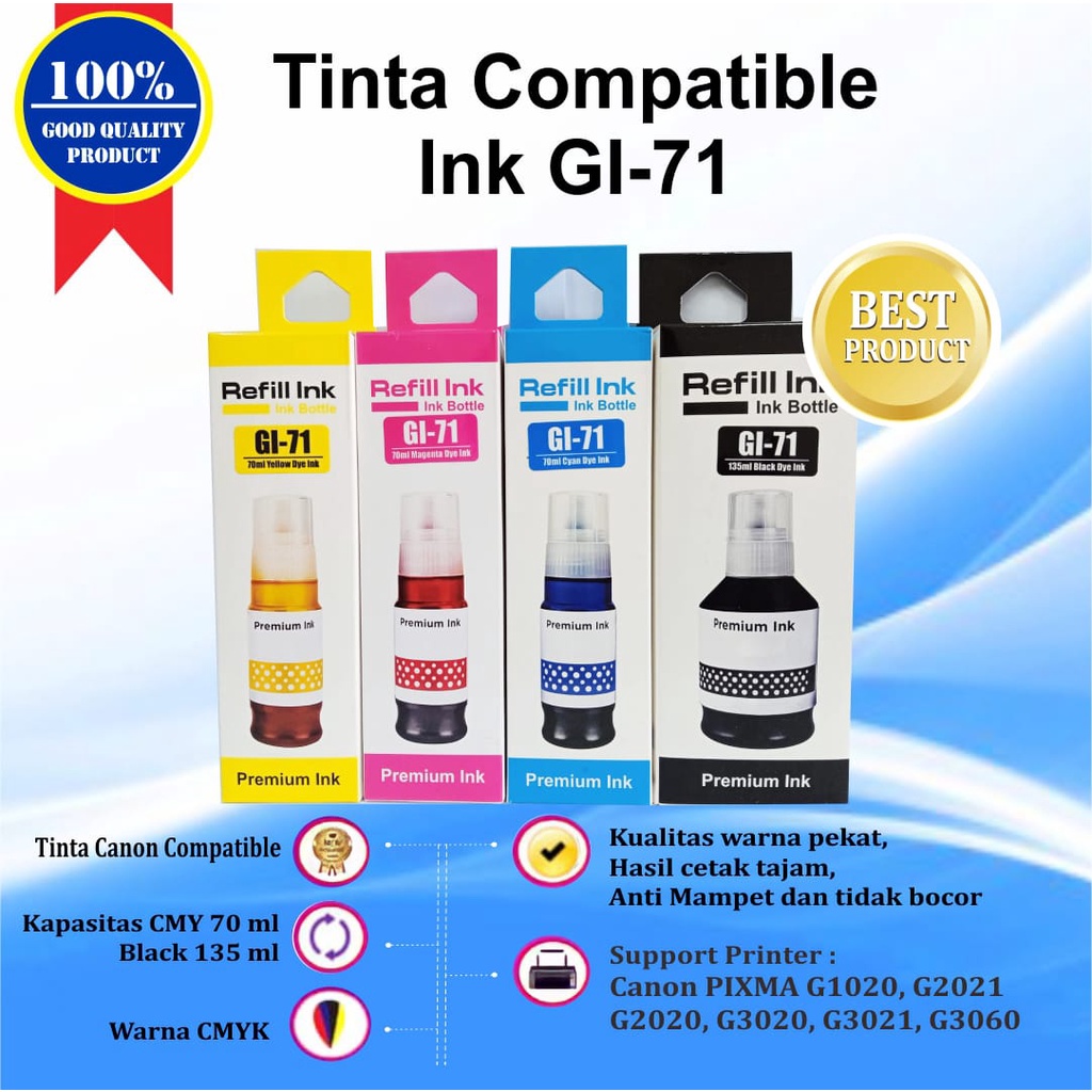 Jual Tinta Canon Pixma GI-71 GI 71 GI71 Premium Printer G1020 G2020 ...