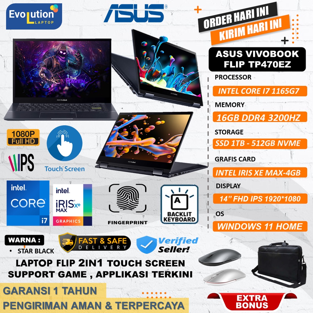 Jual Laptop 2in1 Flip Asus Vivobook Flip TP470EZ Intel Core i7 1165G7 Ram 16GB 1TB SSD IRIS XE ...