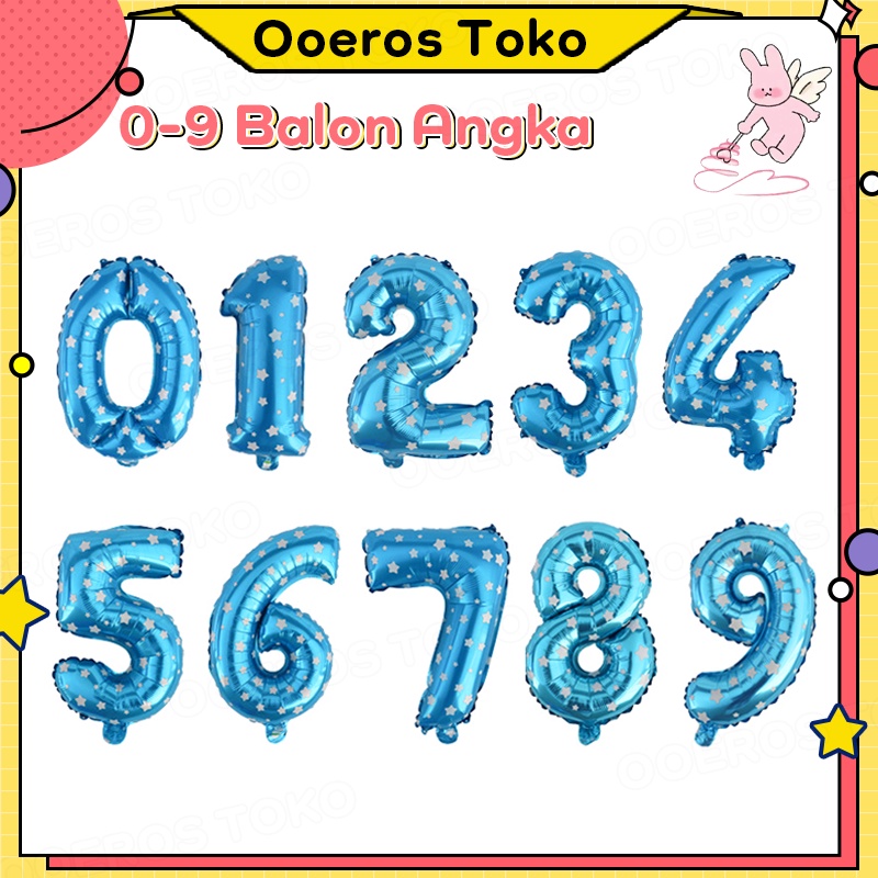 Jual 1 pcs 16 Inch 0-9 Balon Foil Angka Biru / Balon Angka Biru / Balon ...