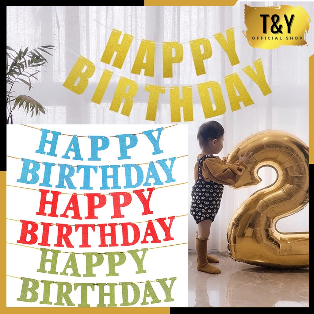 Jual T&Y Set Banner Happy Birthday Huruf Glitter Warna Warni Backdrop ...