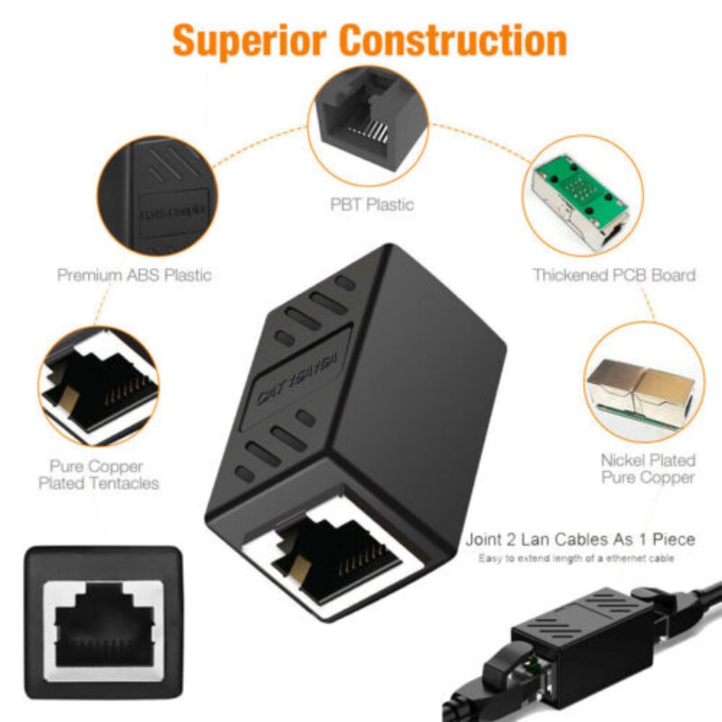 Jual KONEKTOR SAMBUNGAN ETHERNET RJ45 HITAM FEMAIL TO FEMAIL CAT7 CAT6 ...