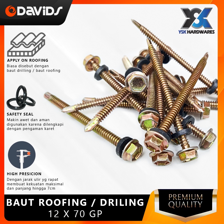 Jual Baut Baja Ringan Sekrup Roofing Skrup Drilling Galvalum 7CM 12x70 ...